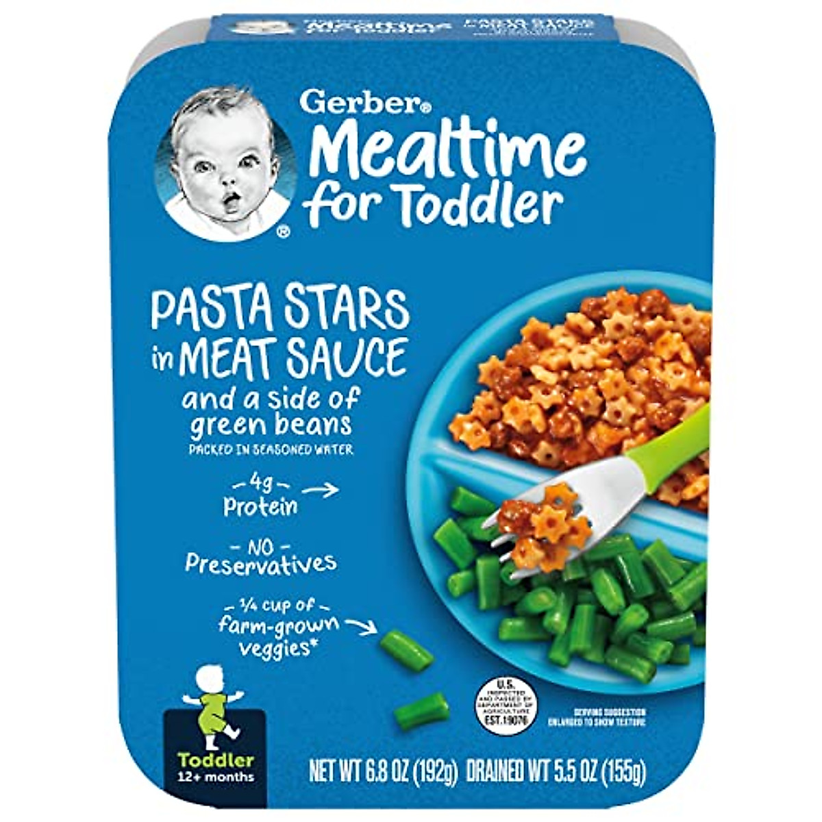 Gerber Mealtime for Toddler Pasta Sauce in Meat Sauce with Side of Green Beans, Packed in Seasoned Water, Toddler Meal with No Preservatives, 6.8 OZ (Pack of 4)