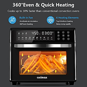 CUSIMAX Air Fryer Oven, 13-in-1 Convection Oven, 24QT Air Fryer Combo, Countertop Air Fryer Toaster Oven with Rotisserie & Dehydrator, Rich Accessories (Black Touch Screen)