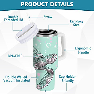 ODAWA 40 Oz Underwater Sea Turtle Insulated Cup with Lid and Straw, 2 in 1 Lid Insulated Stainless Steel Tumbler