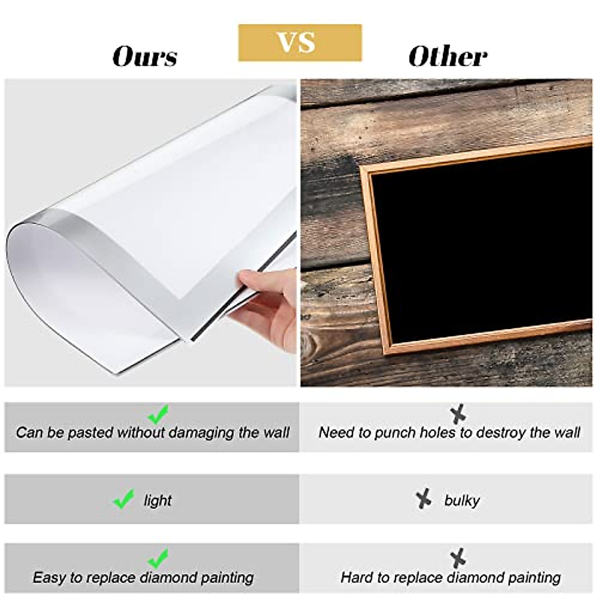 Yulejo 4 Pieces Diamond Picture Frame Magnetic Diamond Art Frames Self Adhesive Frames Magnetic PVC Photo Frame Double Sided Sign Holder Frames for Wall Home Office School (Silver)