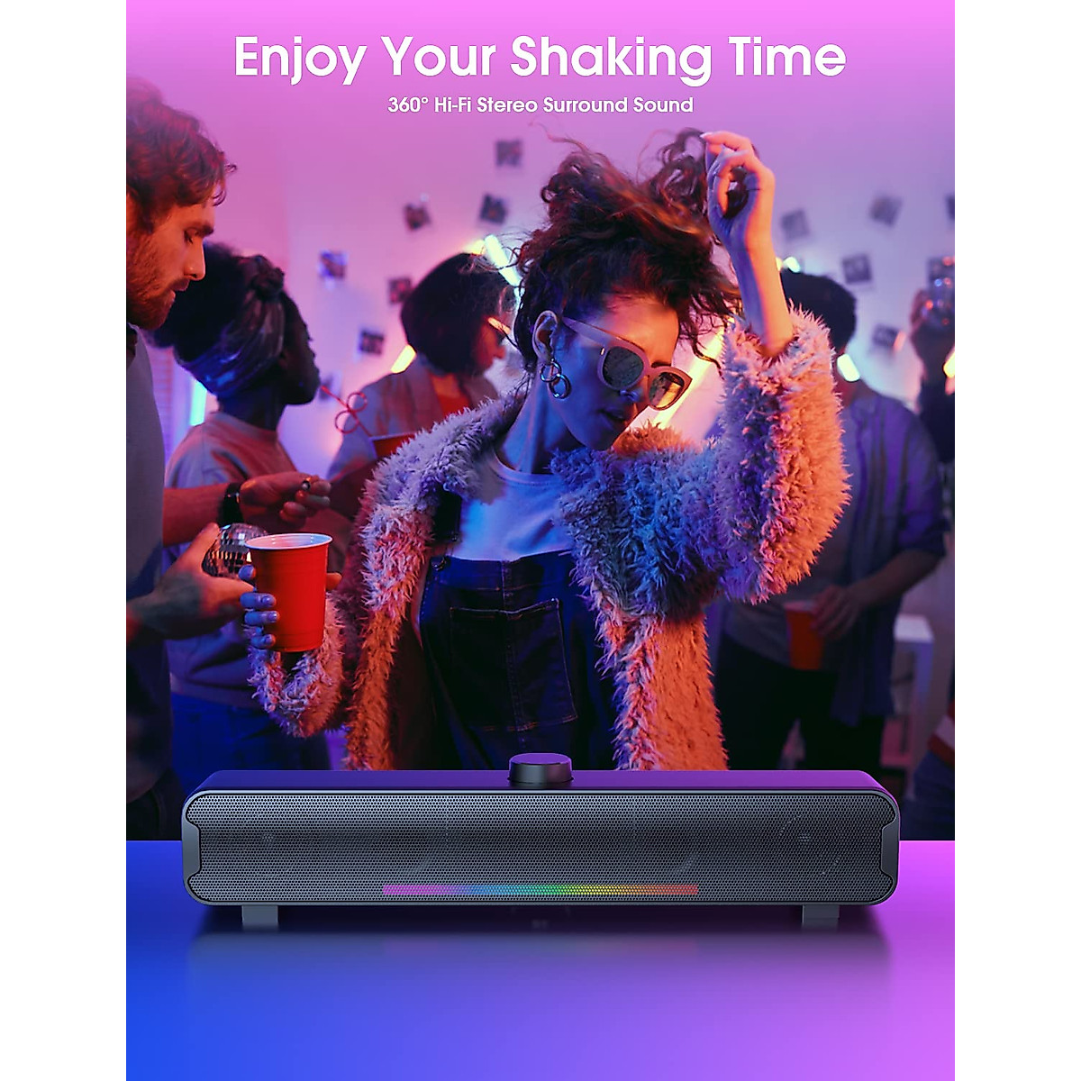 NOOTRY Computer Speakers, Bluetooth RGB Laptop SoundBar, 16W Dual HiFi Stereo with 6 LED Color Mode Soundbar, USB Powered Computer Speakers for Monitor, Phone, PC, Laptop