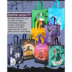 PARSUP 8PCS Halloween Trick or Treat Bags,Halloween Tote Bags with Handles, Gift Bags, Non-Woven Halloween Bags for Gifts Wrapping, Trick or Treat, Halloween Party Supplies, 15"×11.8"×3.9"
