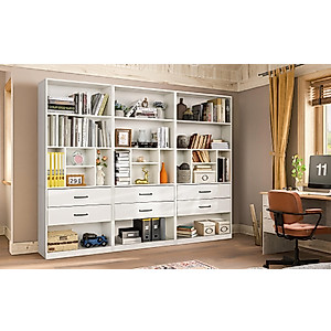 SEJOV White Bookshelf, 71" Tall Bookcase with 2 Drawers, Wooden Bookcases 4-Tier Open Shelves, Bookshelves and Storage Cabinet Floor Standing for Bedroom, Living Room, Office