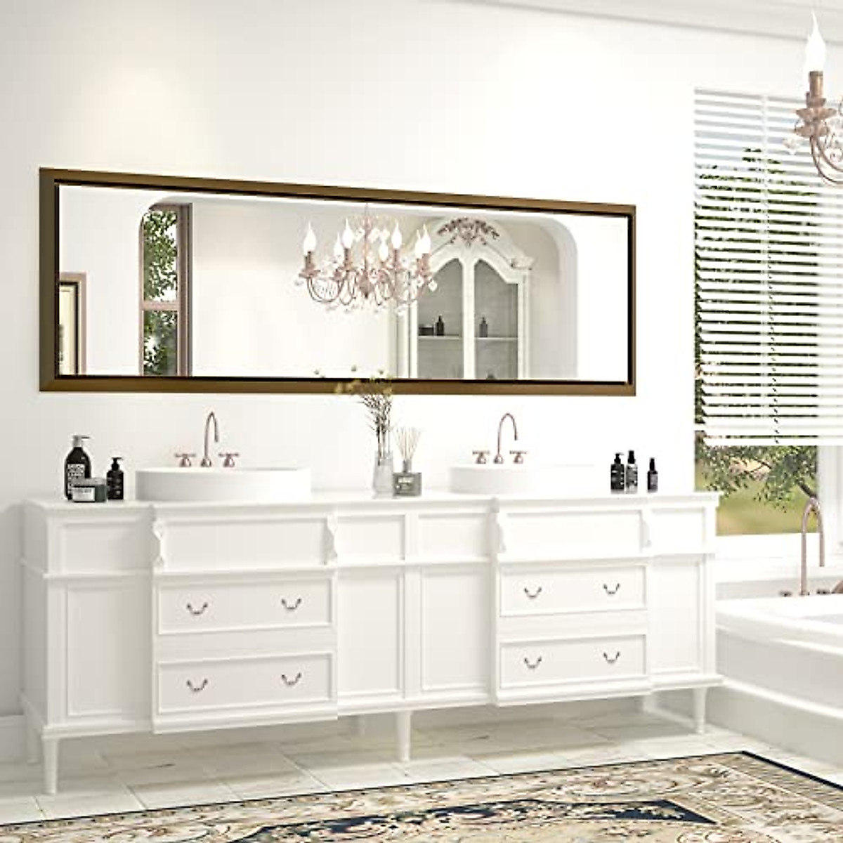 PILOCOS Upgraded 65 x 22 Inch Full Length Floor Mirror, Bronze Wall Mounted Full Body Mirror with Beveled Stereoscopic Aluminum Alloy Frame, Large Dressing Mirror for Living Room/Entryway/Bedroom