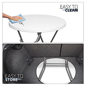 Byliable 32in Cocktail Table White High Top Folding Table, Portable Bar Height Folding Table Round with Removable Gray Legs, Indoor Outdoor Banquet Table for Parties, Commercial, Speech, Dining