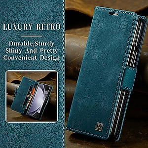 Cellphone Flip Case Wallet Case for Samsung Galaxy Z Fold 5,Retro Real Cowhide Leather Folio Flip Wallet Magnetic Slim Phone Cover|Card Holder, Anti-Drop,Full Protection Protective Case ( Color : Blue