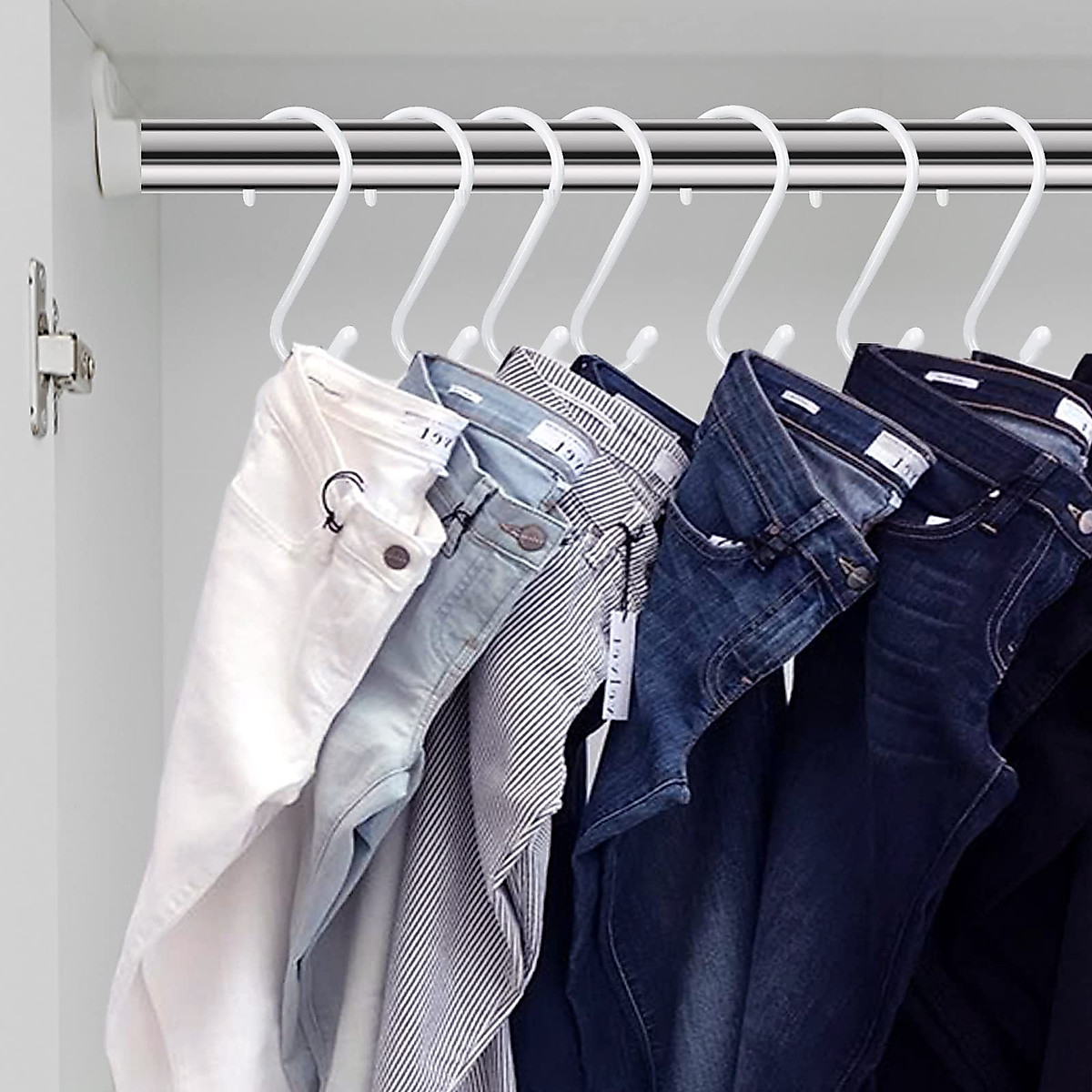 12 Pack 4-1/2 Inch White S Hooks for hanging, Large Vinyl Coated S Hangers Hooks Heavy Duty, Steel Metal Rubber Coated Closet Rod Hooks for Hanging Jeans Clothes Plant Pot Pan Cup Bathrooms Towel Robe