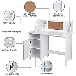 UTEX Kids Study Desk with Chair, Wooden Children School Study Table with Hutch and Chair for 3-8 Years Old, Student's Study Computer Workstation & Writing Table for Home School Use,White