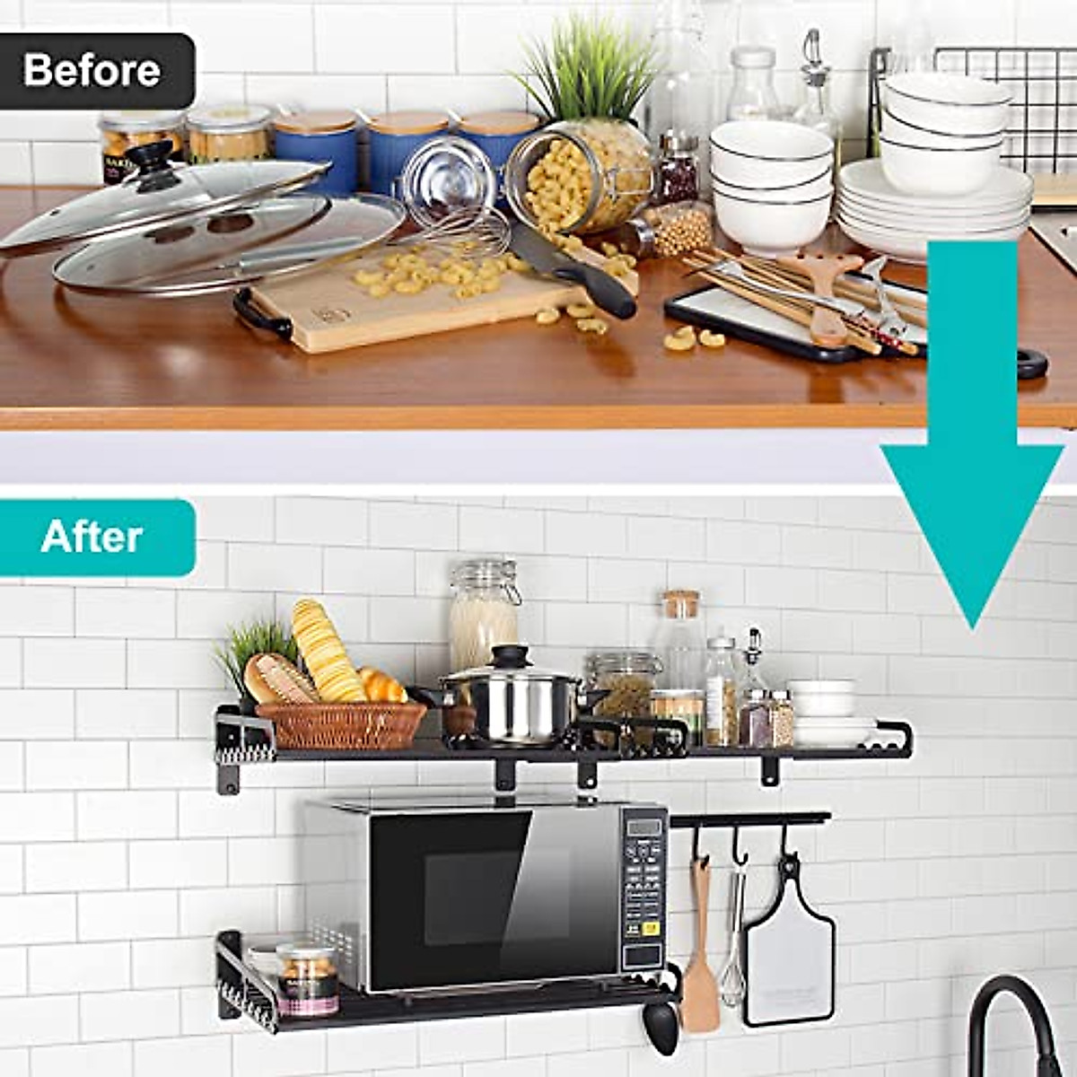 Goyappin Wall-Mounted Electric Oven Holder Shelf, 23.58"x15.52" Microwave Wall Shelf Microwave Oven Rack Kitchen Wall Pot Pan Rack Weight Bearing 80 lbs for Electric Oven Microwave