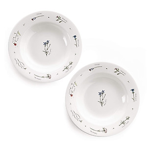 RACHEL BARKER Meadow Flower Porcelain Salad Pasta Bowls Set of 2, 13oz