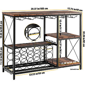 Tektalk Wine Bar Cabinet Wine Rack Freestanding Table with Glass Holder and Wine Storage for Home Kitchen Dining Room - Rustic Brown