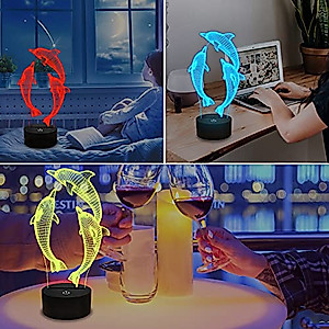 FULLOSUN Night Light for Kids Ocean Dolphin 3D Night Light Porpoise Bedside Lamp with Remote Control 16 Color Changing Xmas Halloween Birthday Gift for Child Baby Girl