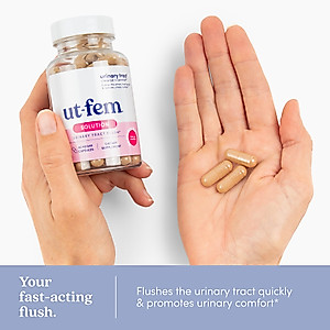 UT-Fem Solution - Fast-Acting Urinary Tract Flush for Women, Proactive UTI Support, Promotes Cleansing & Comfort, Clinical-Strength D-Mannose, Cranberry, and Natural Ingredients - 60 Vegan Capsules