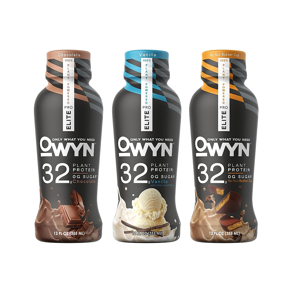 OWYN Only What You Need Pro Elite Vegan High Protein Keto Shake, 32g Protein, 9 Amino Acids, Omega-3, Prebiotics, Workout and Recovery, 0g Net Carbs, Zero Sugar (Variety, 12 Fl Oz (Pack of 12))