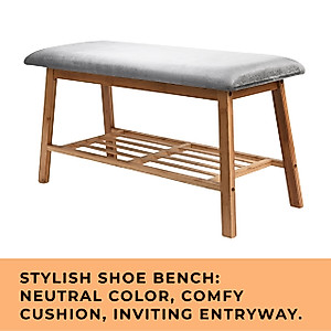 Prosumer's Choice Shoe Rack Bench with Cushion - Natural Bamboo Entryway Bench with Storage Organizer for Small Space - Indoor Wooden Rack with Seat - Good Load Bearing, Ideal for Hallway, Living Room