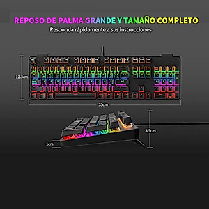 eboxer-1 Gaming Keyboard, USB Wired Keyboard with RGB Rainbow Backlit, 104 Keys Spanish Keyboard with Ñ and Blue Switch, Mechanical Keyboard for Desktop Notebook
