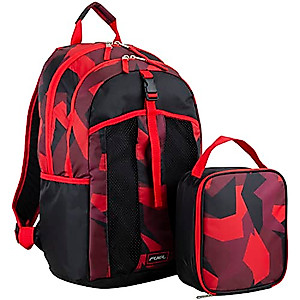 FUEL Backpack with Lunch Box Combo – 18” Two Compartment Water Resistant Durable Adjustable Straps with Side Water Bottle Pockets 2 in 1 Set - Red Camo