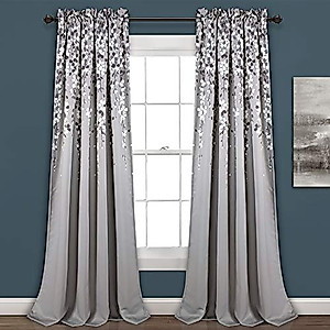 Lush Decor Weeping Flowers Darkening Window Curtains Panel Set for Living, Dining Room, Bedroom (Pair), 52"W x 84"L, Gray