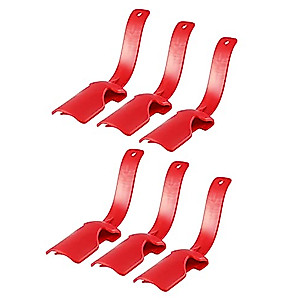 Home-X Shoe Helpers, Ergonomic Easy Shoe Helpers with Curved Handles for Pulling Shoes On, One Size Fits All, Durable Plastic for Multiple Uses, Set of 6, 6" L x 1 ¾” W x 1 ¼” H, Red