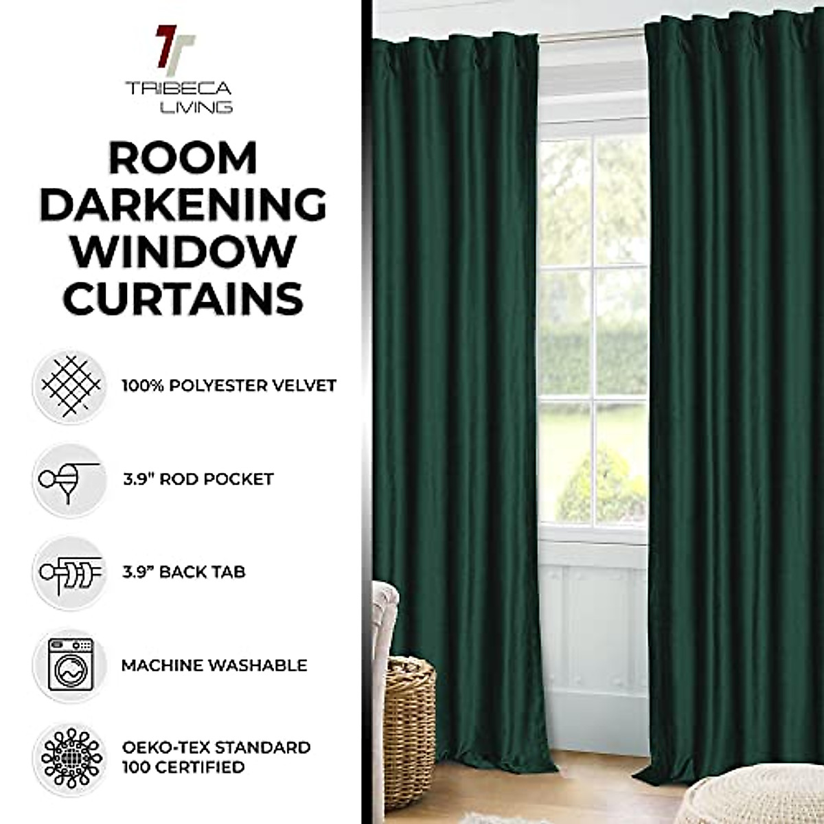 Tribeca Living Luxury Velvet Room Darkening Window Curtains - 50 x 96-Inch, Emerald Green, 2 Panels (Rod Pocket/Back Tab), (VELSOCUR96EG)