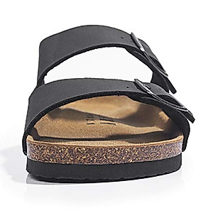 FITORY Mens Sandals, Arch Support Slides with Adjustable Buckle Straps and Cork Footbed Black Size 8