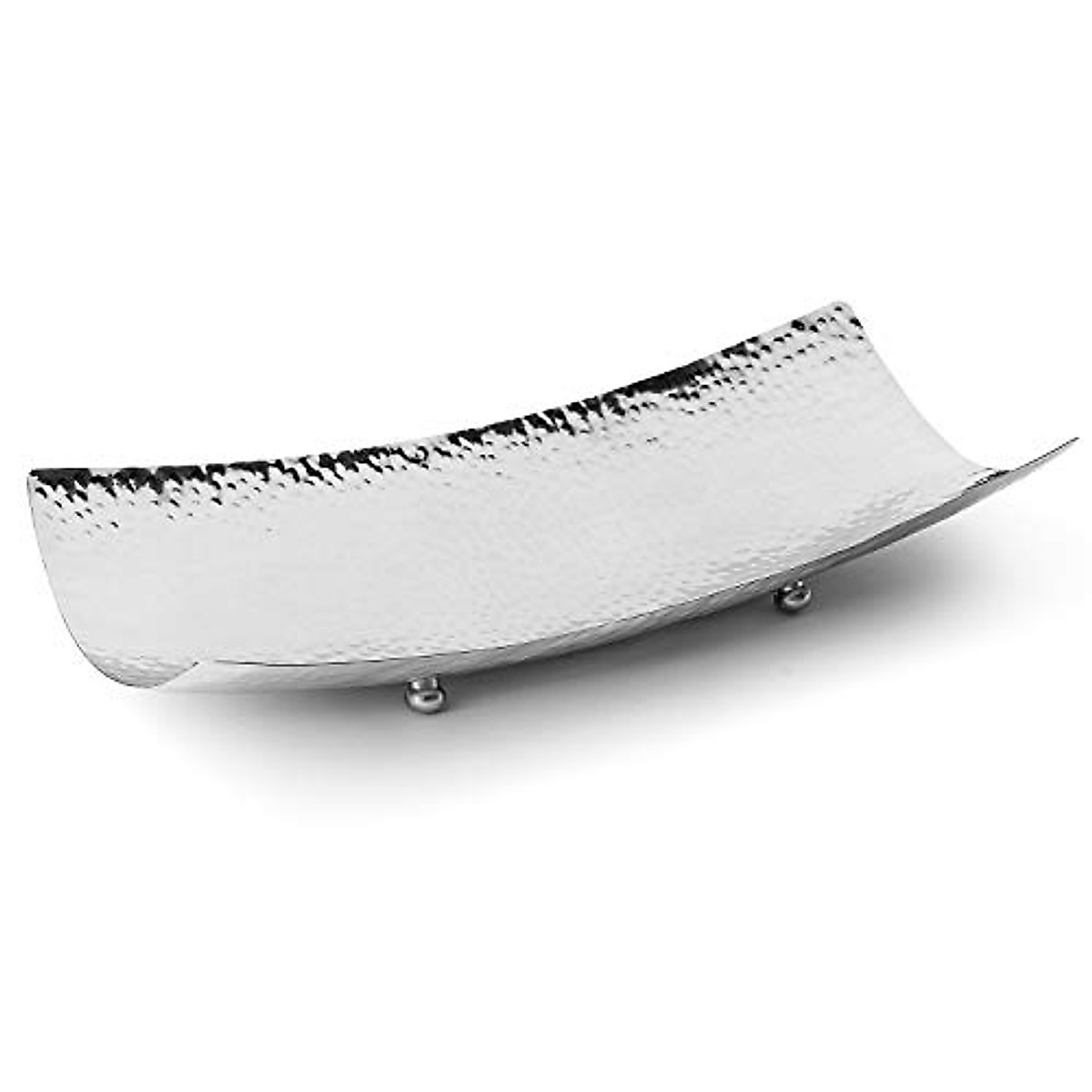 Colleta Home Rectangular Stainless Steel Serving Tray- Silver Serving Tray and Platters- Decorative Centerpiece- Hammered Tray