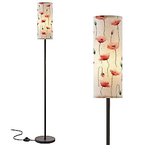 Boho Vintage Standing Lamps Watercolor red Hand white Botanical Farmhouse Minimalist Floor Lamp Metal Pole Lamp with Linen Lampshade for Bedroom Living Room Office Nursery Reading Foot Switch