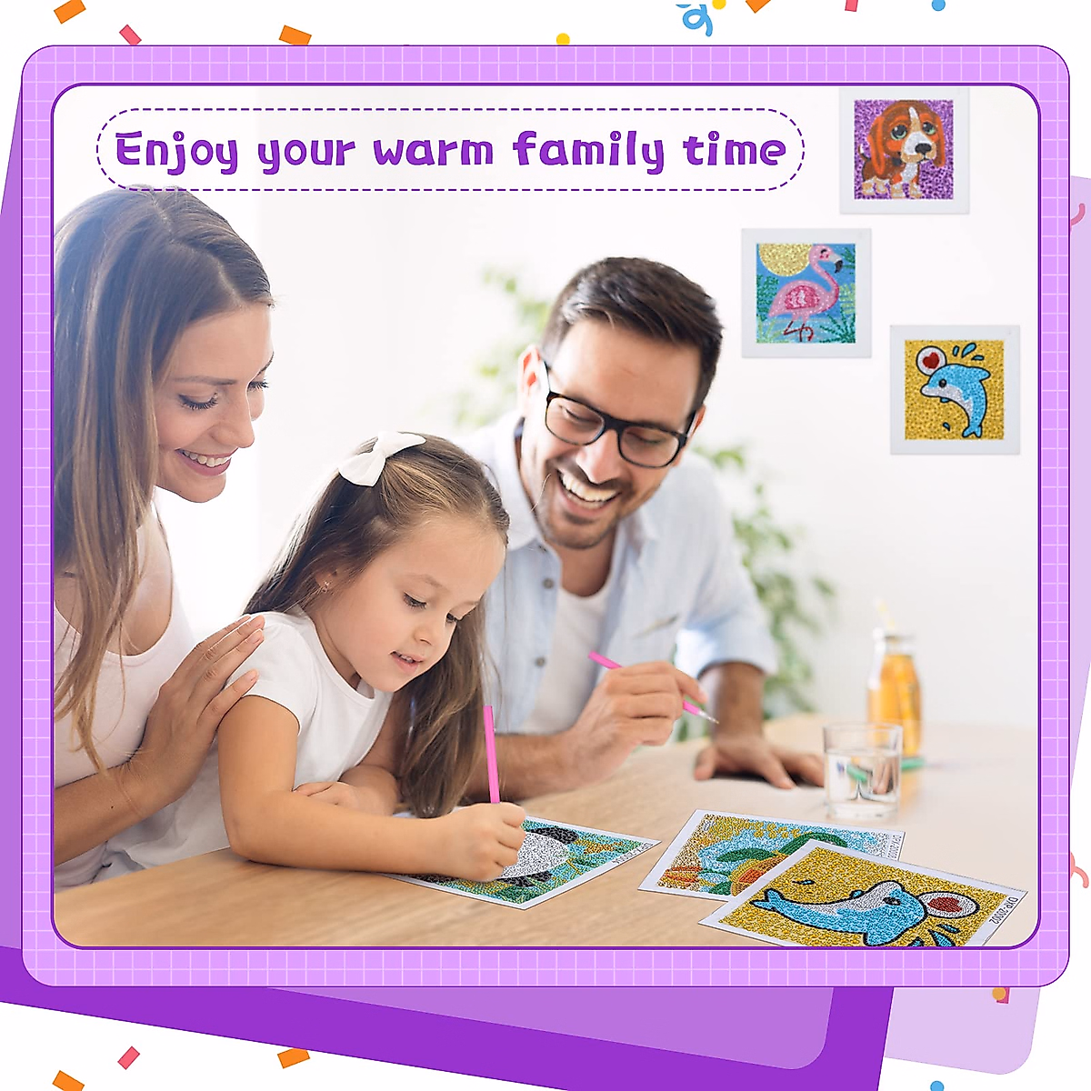 Epakh 8 Pieces Diamond Art Kits for Kids Diamond Art Kits Animal Gem 5D Painting Kit Crystal Easy to DIY Painting by Number Kits Home Wall Decoration (Classic Style)