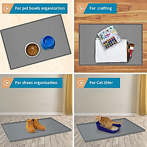 Sanbege Under Sink Mat Liner 34" x 22", Kitchen Cabinet Protector Tray with Drain Hole, Multipurpose Silicone Waterproof Mat for 36" Cabinet or Crafting, Pet Bowls, Floor Organization (Grey)