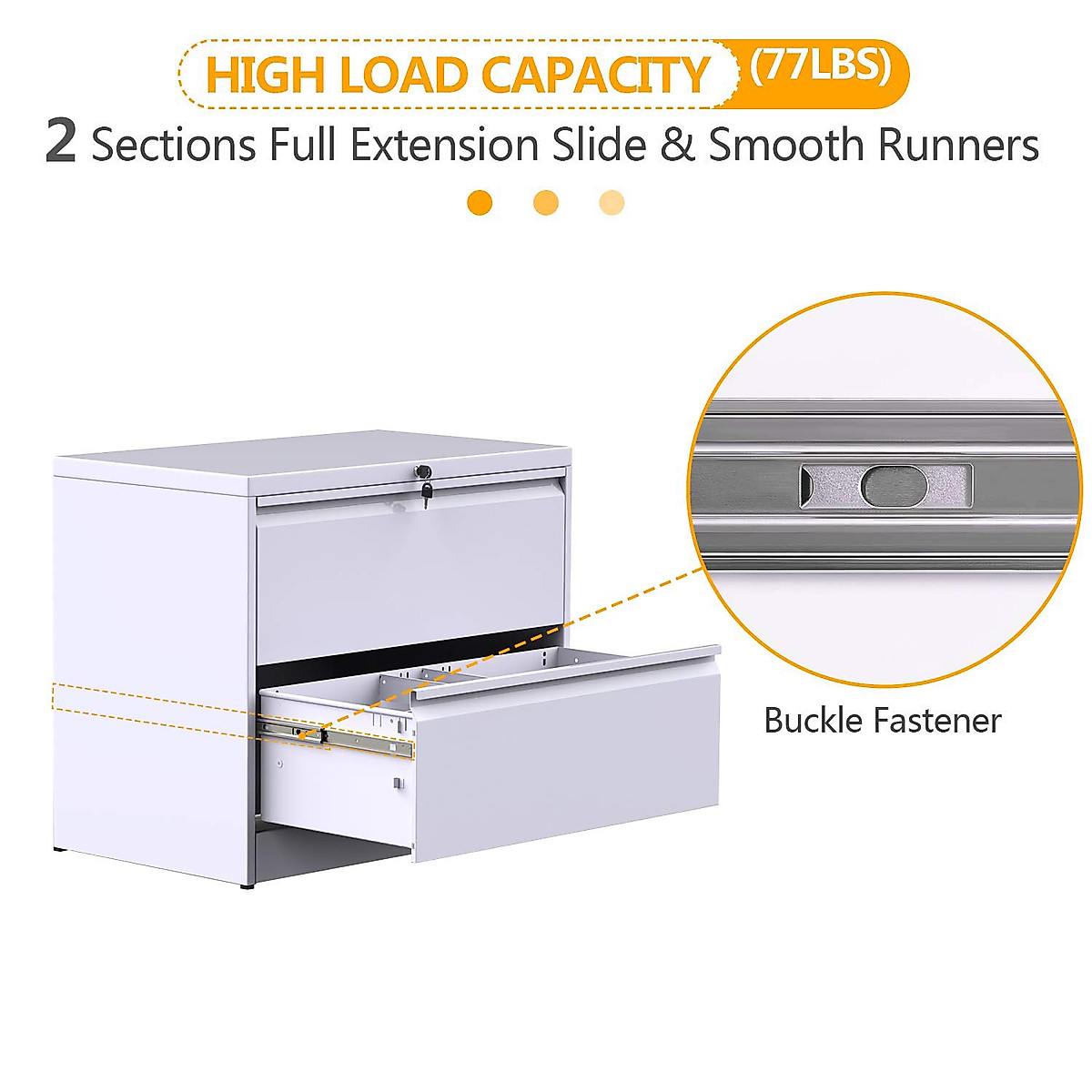 ModernLuxe File Cabinet, White Lockable Heavy Duty Metal Lateral File Cabinet with 2 Drawers