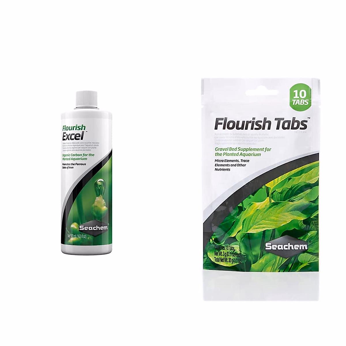 Seachem Flourish Excel 500 ml and Seachem Flourish Tabs Growth Supplement - Aquatic Plant Stimulant 10 ct Bundle