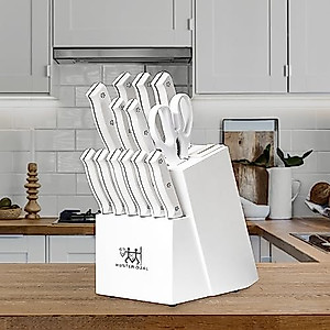 HUNTER.DUAL Knife Set, 15 Piece Kitchen Knife Set with Block Self Sharpening, Dishwasher Safe, Anti-slip Handle, White