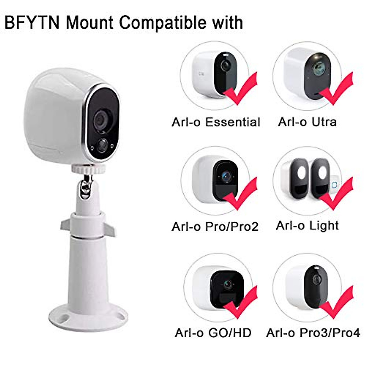 (4 Pack, Metal), BFYTN Security Camera Metal Wall/Ceiling Mount, Adjustable Indoor/Outdoor Mount Compatible with Arlo, Arlo Pro 2 3, Arlo Ultra Others -Replacement Mount for Ring Stick Up Cam Battery
