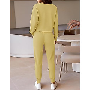 ZESICA Women's Long Sleeve Crop Top and Pants Pajama Sets 2 Piece Jogger Long Sleepwear Loungewear Pjs Sets,Yellow,Large