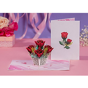 Paper Love 3D Lovely Roses Pop Up Card, Gift for Birthday, Wedding, Anniversary, Thank You, Get Well, All Occasion or Just Because - 5" x 7" Cover - Includes Envelope and Note Tag