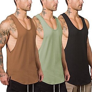 Muscle Killer 3 Pack Men's Muscle Gym Workout Stringer Tank Tops Bodybuilding Fitness T-Shirts (Black+Gray Green+ALOT,Medium)