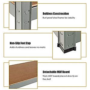 Tangkula Metal Storage Shelves, Heavy Duty Steel 5 Tier Utility Shelves with Adjustable Shelves, Bolt-Free Assembly, High Weight Capacity, Garage Organization Storage Rack, 36" Lx16''Wx72 H (1, Grey)