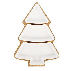 Angoily Christmas Tree Shaped Platter Ceramic Christmas Serving Tray Dishes for Entertaining, Food Serving Platter with Base for Appetizer, Snacks, Fruit, Candy Dessert for Xmas Party, White