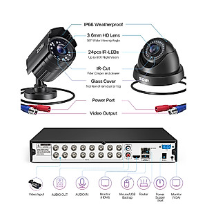 ZOSI 16CH Security Camera System Outdoor Indoor,16pcs 1080p Surveillance CCTV Cameras,Night Vision,Motion Alerts,Remote Access,H.265+ 16Channel DVR with 4TB HDD for 24/7 Recording