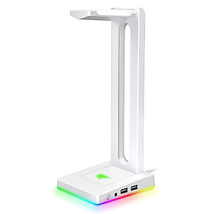 havit RGB Headphones Stand with 3.5mm AUX and 2 USB Ports, Headphone Holder for Gamers Gaming PC Accessories Desk (White)