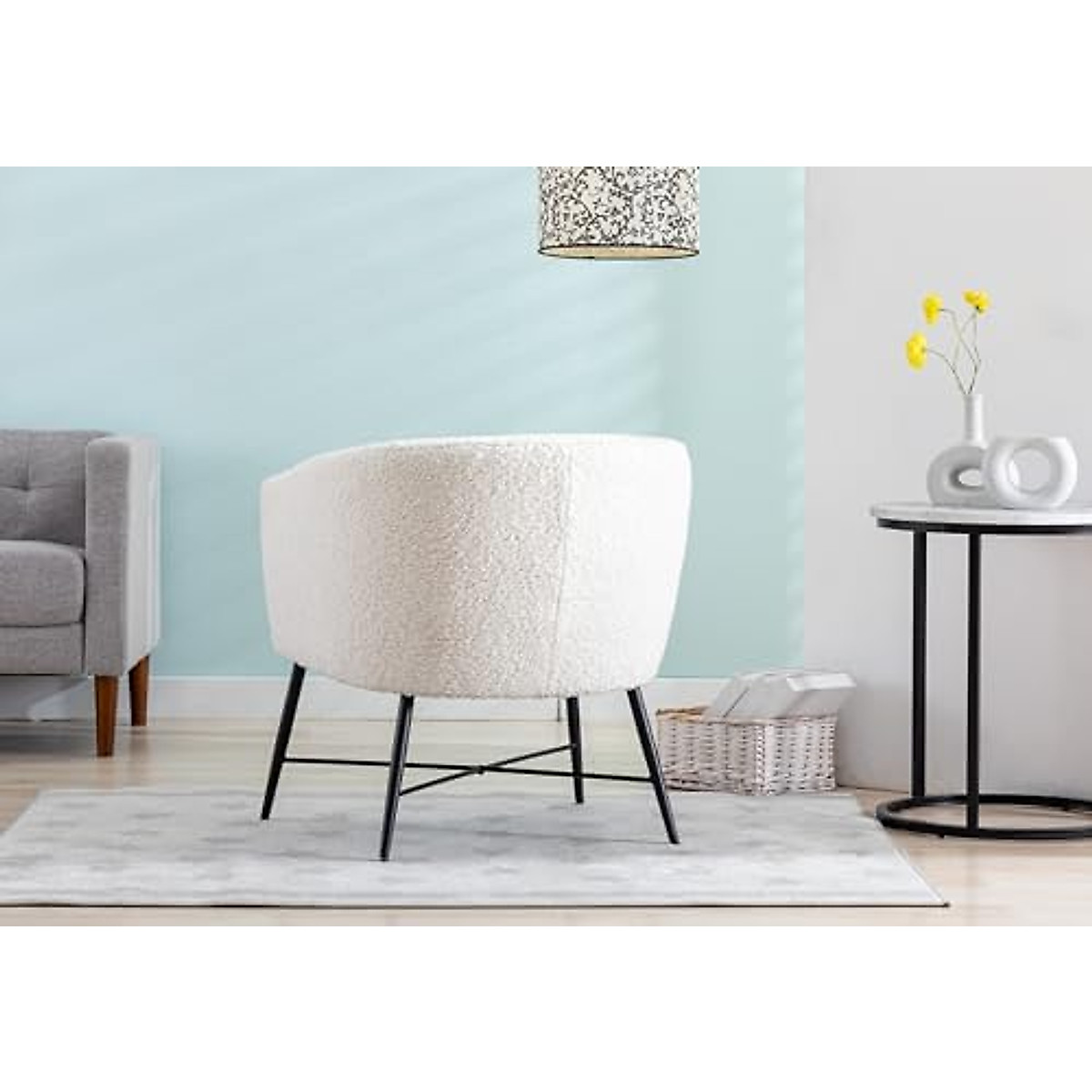 Wycian Comfortable Chair, Boho High Chair Fabric White for Living Room Bedroom Dining Rooms Garden Counter Height Chairs 1PC