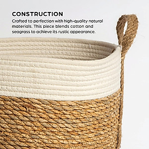 Porto Boutique Seagrass Basket w/Handles - Classic Coastal Charm, Exquisite Versatile & Stylish Natural Storage & Subtle Woven Décor Solution in Timeless Elegant Cream Hue - Home Essential (Large)