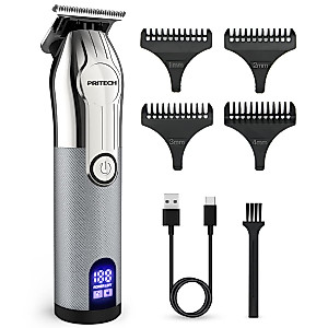 PRITECH Hair Trimmer for Men - Cordless, Rechargeable, T-Shaped Ceramic Cutter Head, One-Touch Switch, LED Display, Professional Motor, Low Noise Warranty