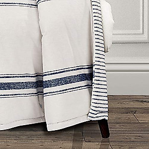 Lush Decor Farmhouse Stripe Throw - Reversible Ticking Pinstripe Design Blanket, 50" x 60", Navy