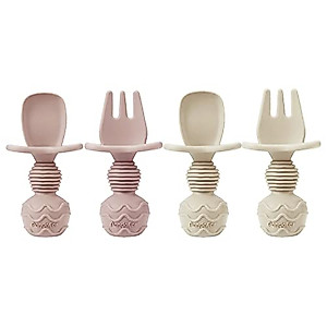 PandaEar 4 Pack Silicone Baby Spoons Forks Feeding Set, Toddler Utensils Baby Led Weaning Supplies, First Stage Baby Spoon Self Feeding 6 Months Old Baby Essentials