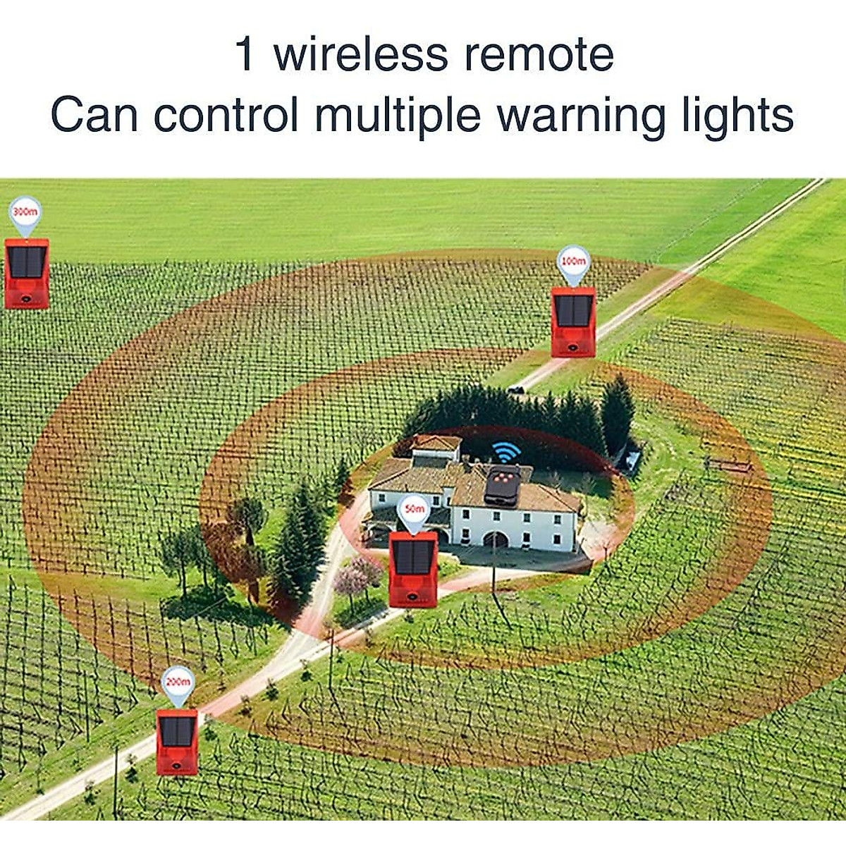 ChunHee Solar Alarm Strobe Light with Remote Control Motion Sensor Detector Outdoor Alarm 129db Sound Security Siren IP65 Waterproof Protected for Villa, Chicken coop, Farm, Yard, 4 Pack