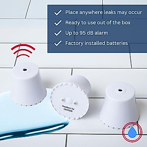 Flood Buzz Water Leak Alarm; Water Leak Detector for Homes and Businesses; Reusable with Factory Installed Battery - 6 Pack