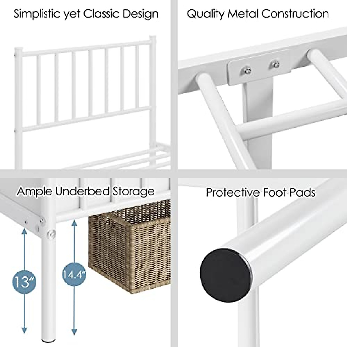 Yaheetech Twin Size Bed Frame Metal Platform Bed Frame Mattress Foundation with Spindle Headboard & Footboard/No Box Spring Needed/14 Inch Underbed Storage/Firm Support & Easy Set up Structure, White