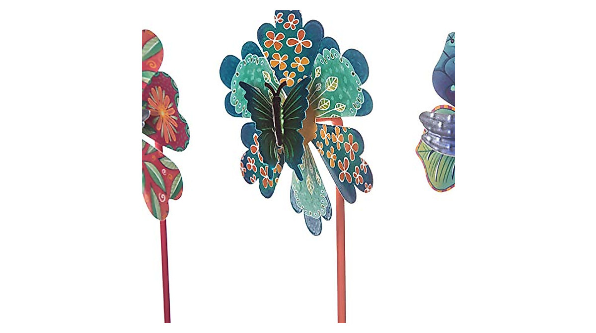 Floral Garden Stake Outdoor Decor | Vibrant Spinning Plant Picks