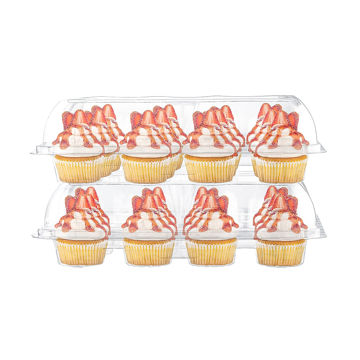 Plastic Cupcake Containers Boxes | 12 Compartment – 8 Pack | Disposable High Dome Dozen Cupcake Holder With Lid Bulk | Extra Sturdy Stackable Cupcake Boxes | Durable Muffin Packaging Transporter To Go